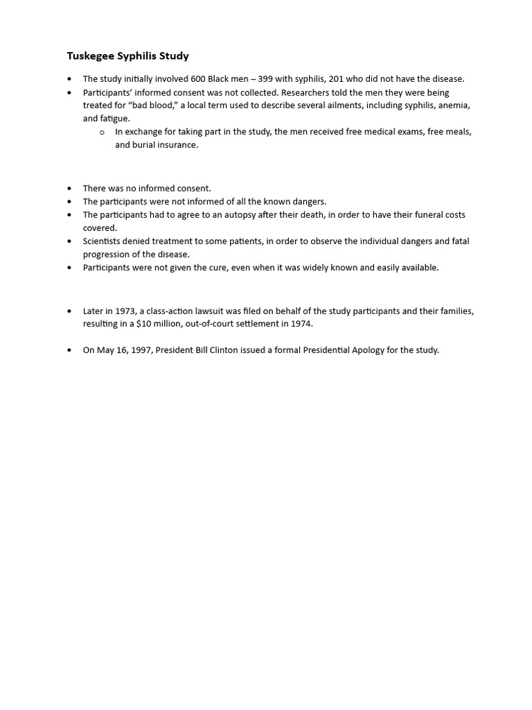 Tuskegee Syphilis Study | PDF