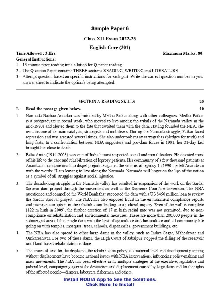 EN Sample Paper 6 Unsolved-1 | PDF