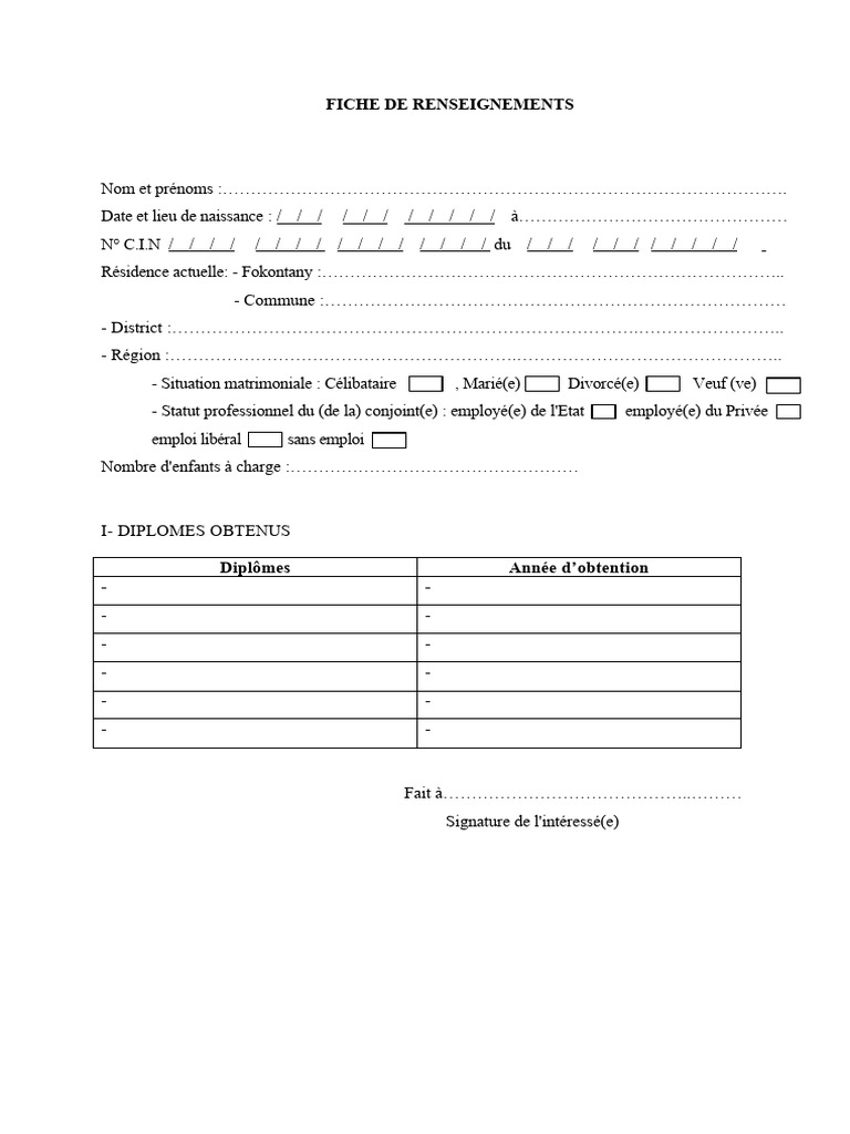 Fiche de Renseignement | PDF
