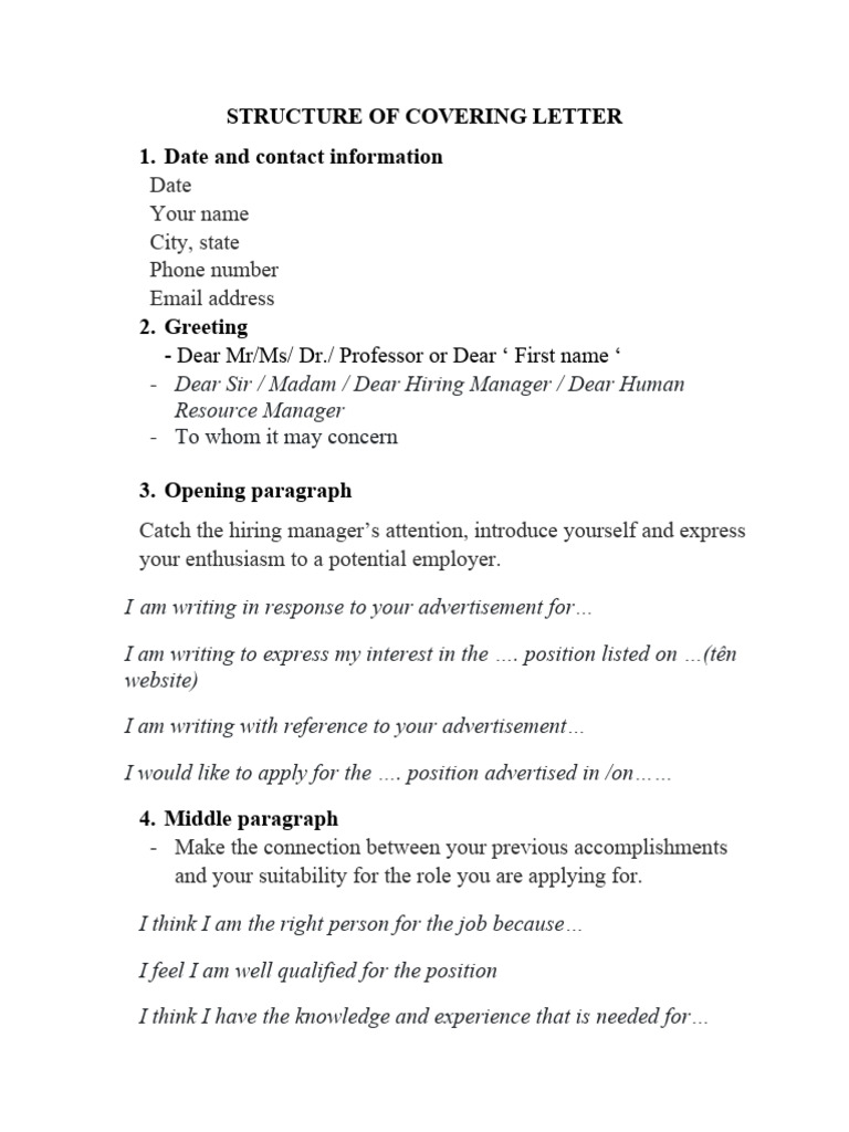 Structure of Covering Letter | PDF