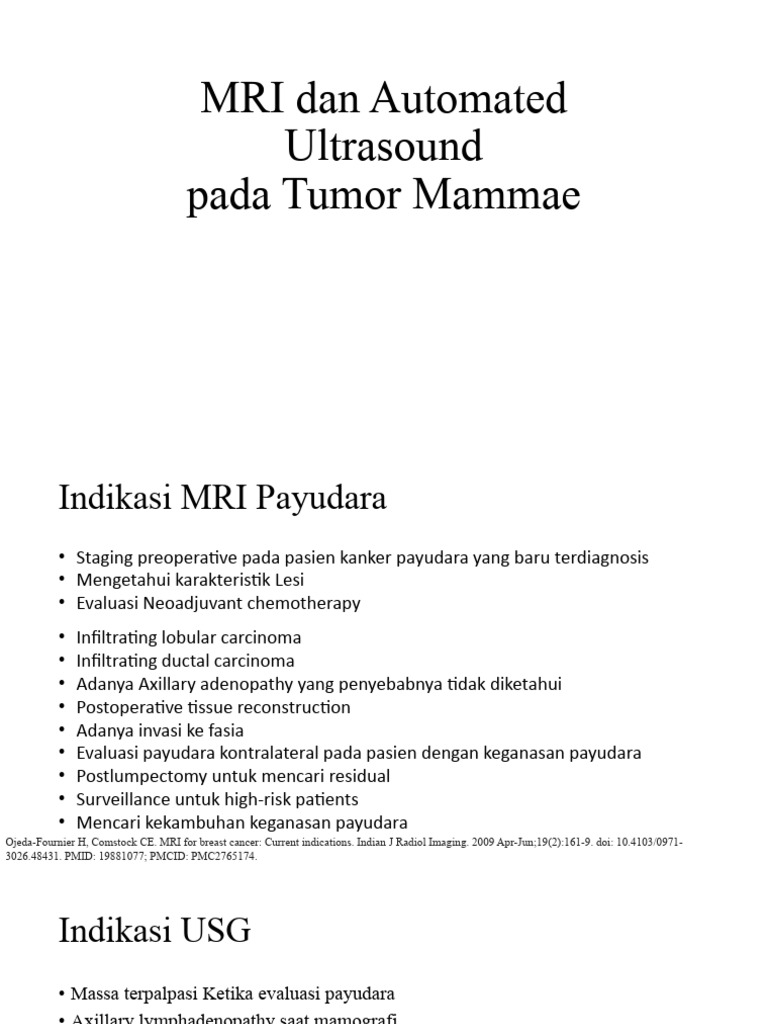 Indikasi MRI dan USG untuk Kanker Payudara | PDF