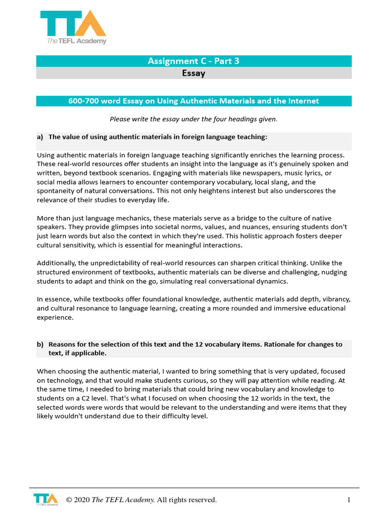TEFL ACADEMY TASK 3 C Essay Submission1 | Download Free PDF | Learning ...