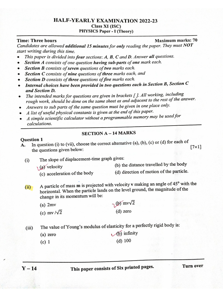 Half Yearly Physics Paper 2023 | PDF