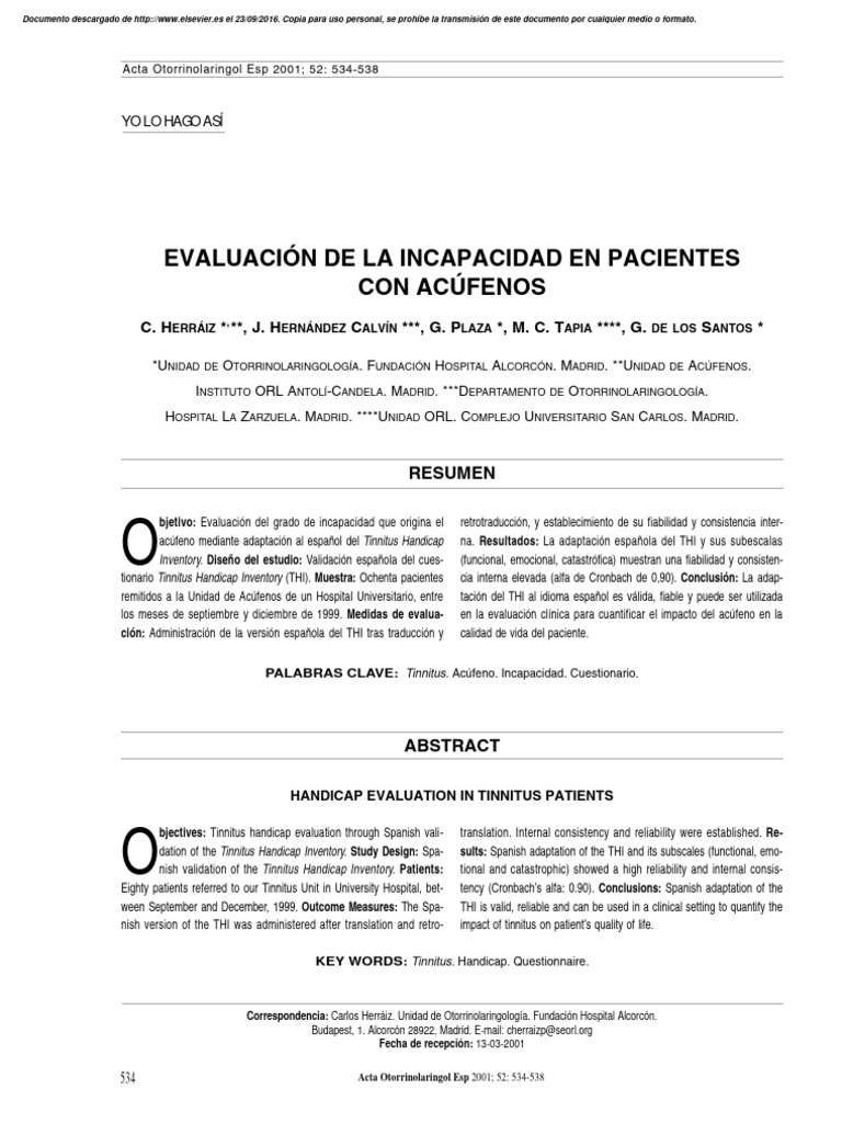 Tinnitus Handicap | PDF
