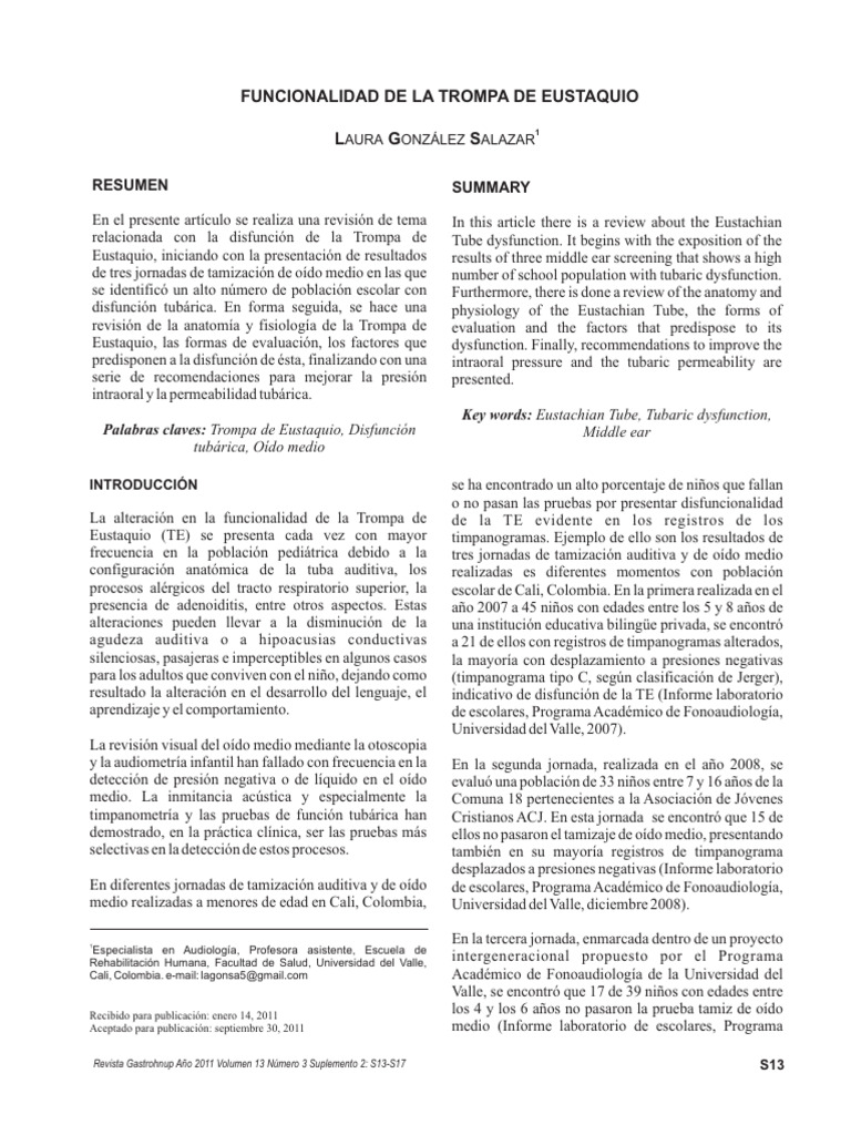 Prueba Funcion Tubaria | PDF | Oído | Otorrinolaringología Prueba Funcion Tubaria | PDF | Oído | Otorrinolaringología