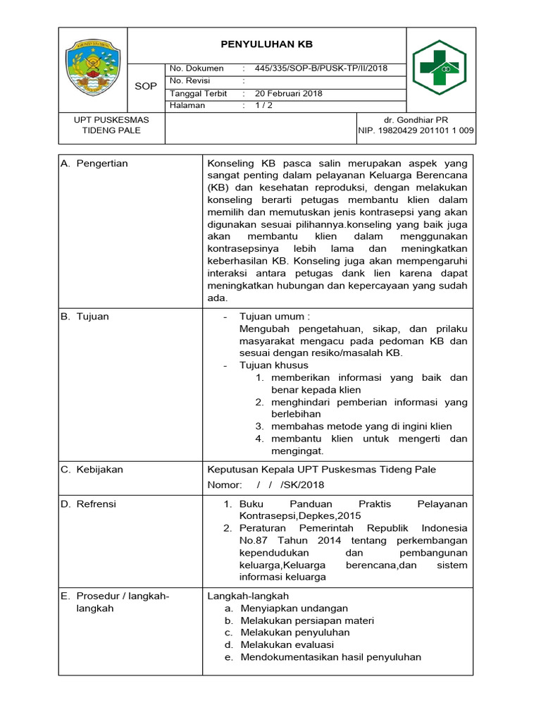 SOP Konseling KB Pasca Salin | PDF
