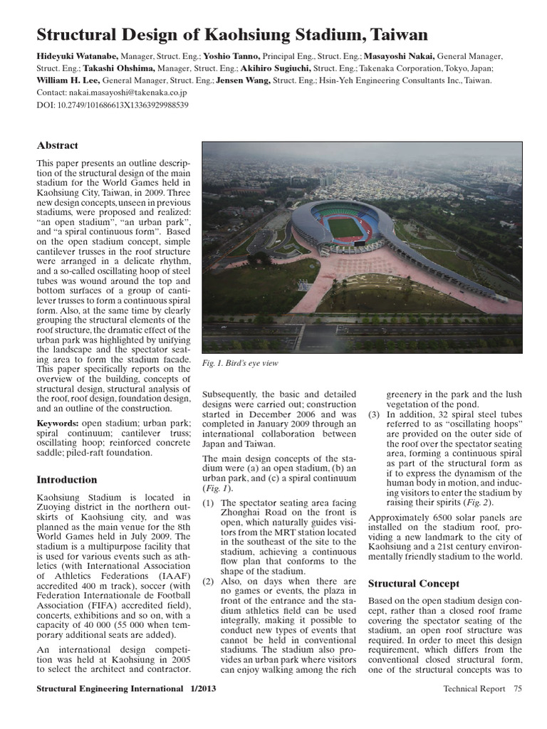 Kaohsiung Stadium Structural Design | PDF