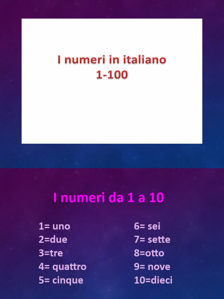 I NUMERI CARDINALI Da 1 A 100 | PDF
