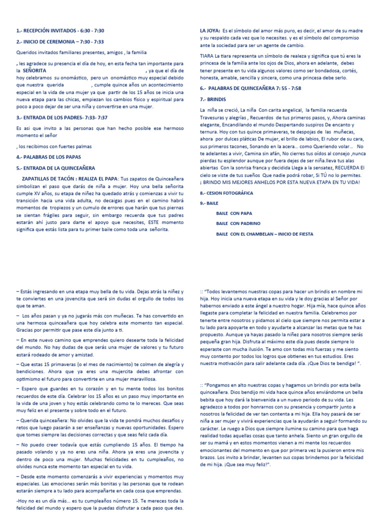 Protocolo QUINCEAÑOS02 | PDF | Felicidad | Amor