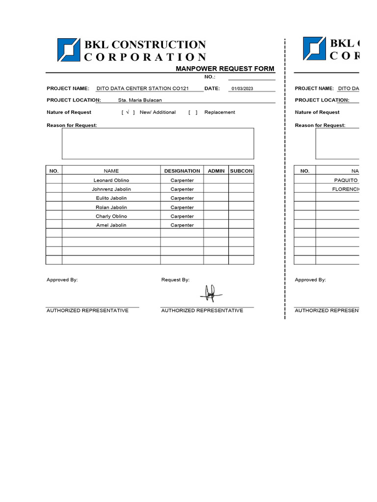 Manpower Request Form 01-09-23 | PDF