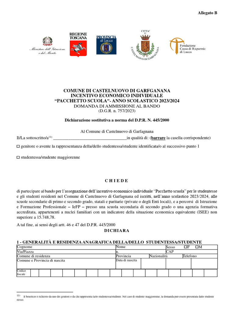 Allegato B Domanda | PDF