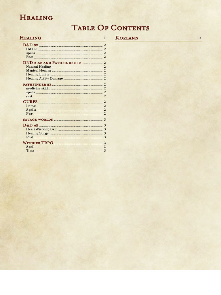 Healing Rules in Different Ttrpg's | PDF