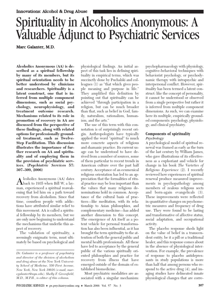 Spirituality in Alcoholics Anonymous: A Valuable Adjunct To Psychiatric ...