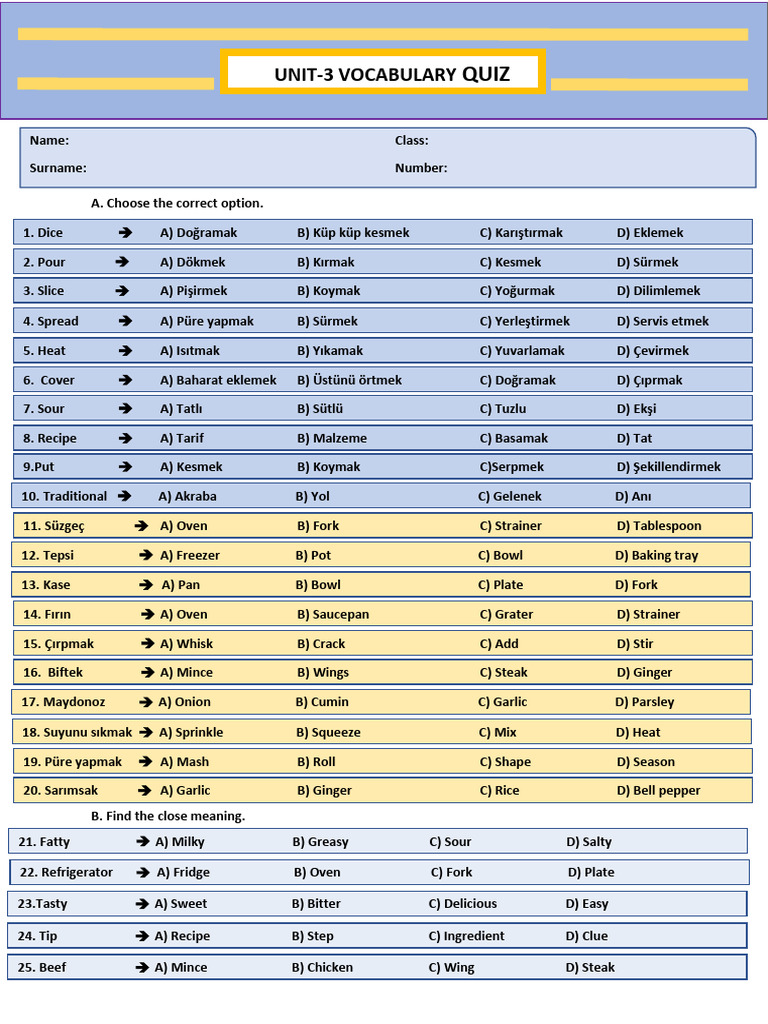 UNIT-3 WORD QUIZ by Fatma UYAR | PDF