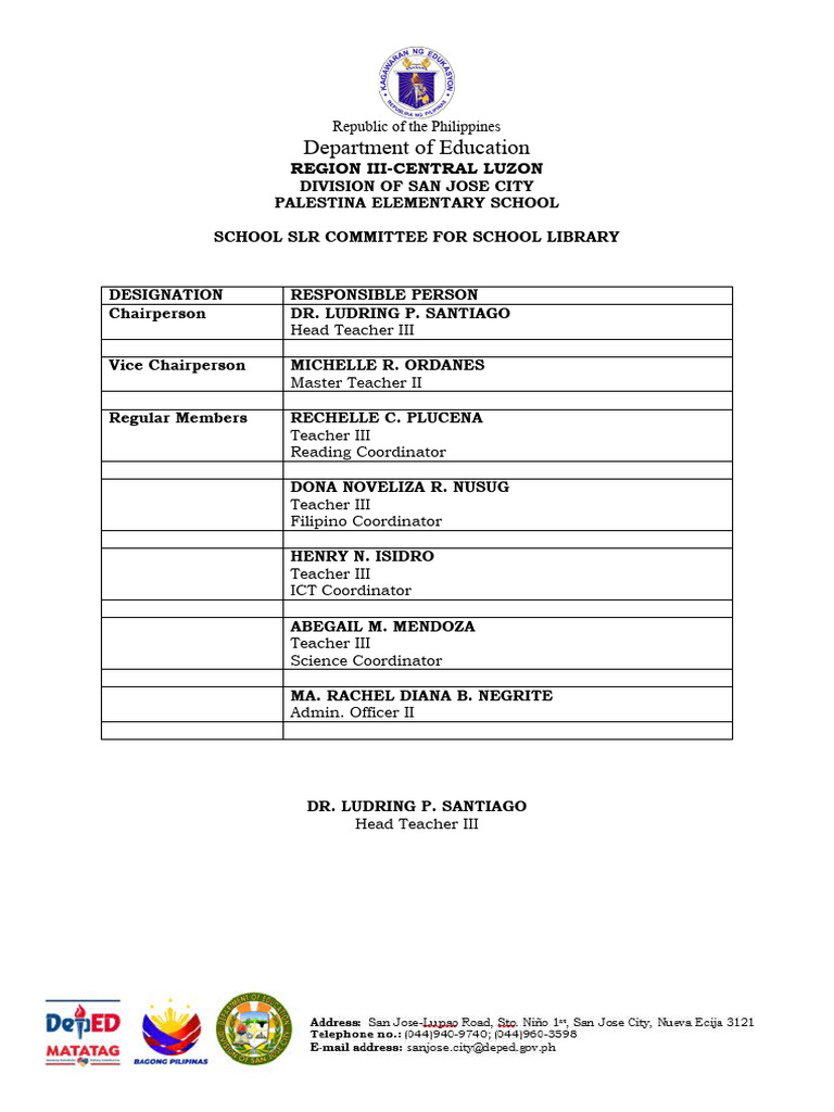 School SLR Committee For School Library | PDF
