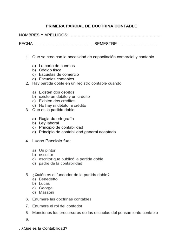Examen de Doctrina Contable | PDF | Contabilidad | Economias