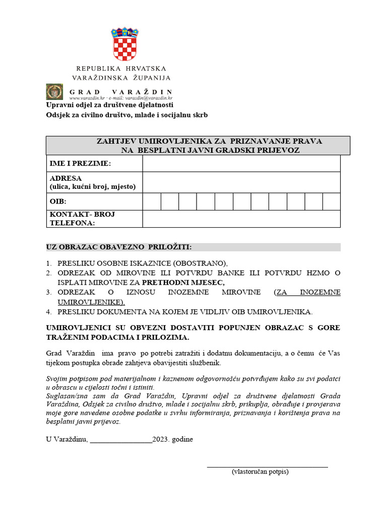 Zahtjev Za Prijevoz 648aa83778a7a | PDF