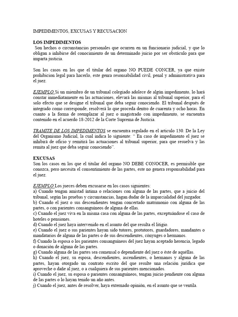 Impedimentos, Excusas y Recusacion | PDF