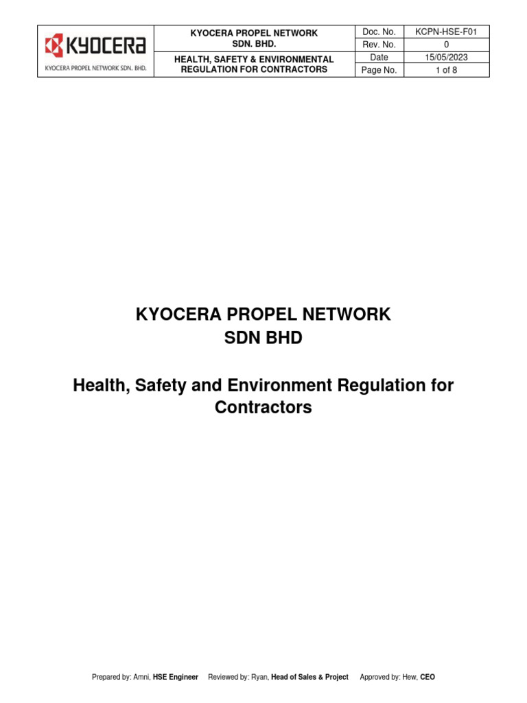 KCPN-HSE-P04 HSE Regulation for Contractors REV 1 | PDF