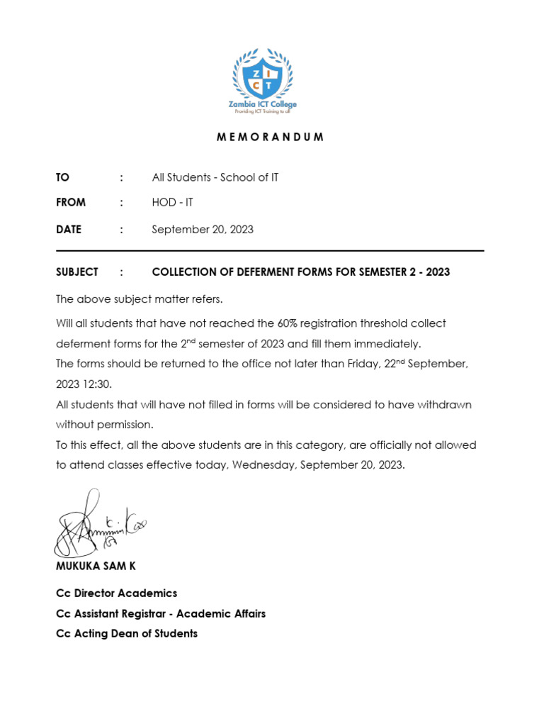 MEMO - Deferment 2023 | PDF