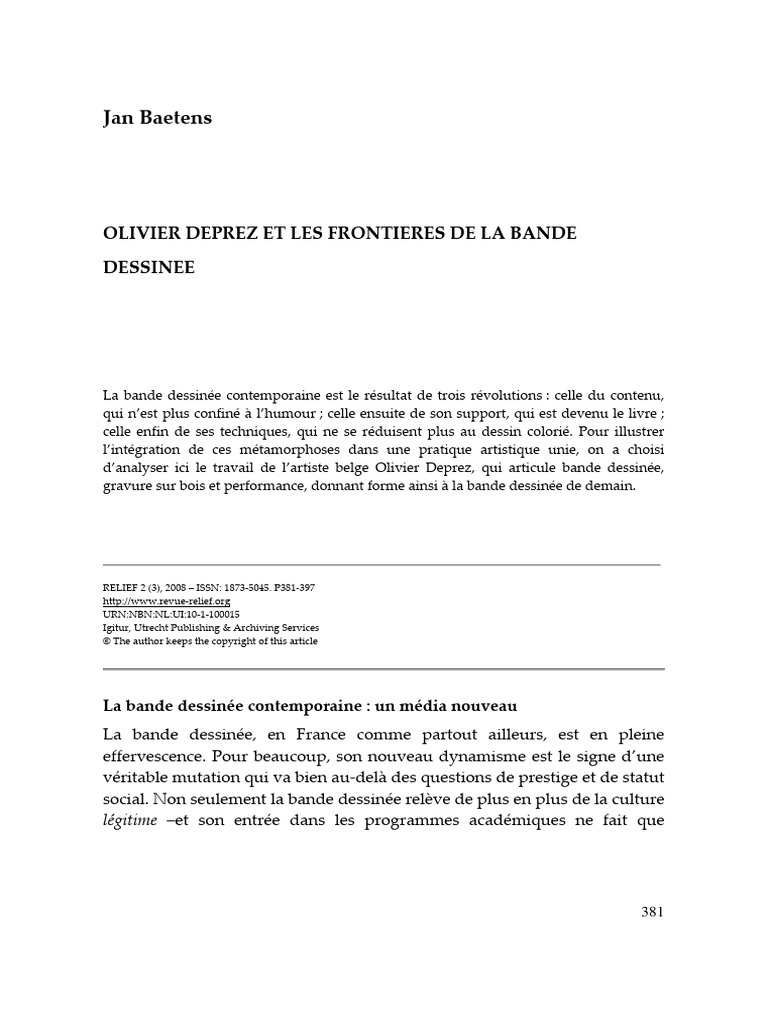 Olivier Deprez Et Les Frontière de La Bande Dessinée - Jan Baetens | PDF