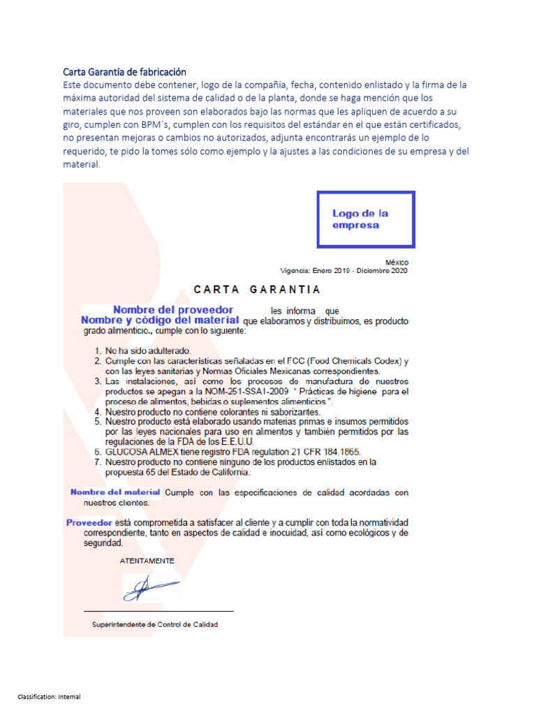 Carta Garantía de Fabricación | PDF