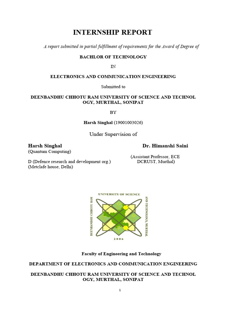 DRDO Quantum Computing Internship Report | PDF