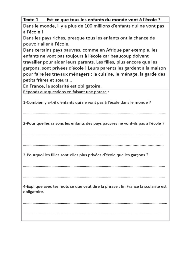 Questions CE2 sur divers textes documentaires | PDF