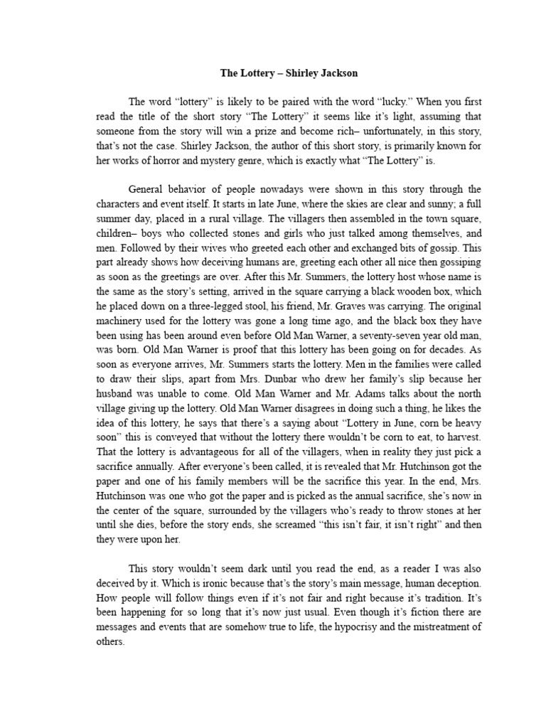 The Lottery - Shirley Jackson | PDF