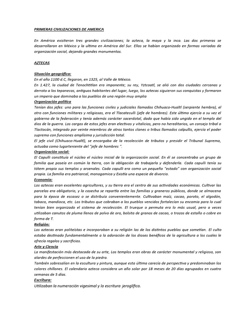 Primeras Civilizaciones de América | PDF | Historia