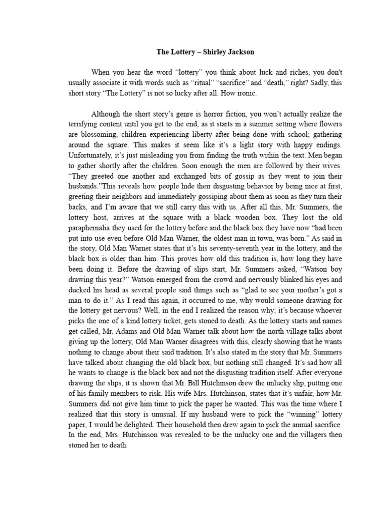 The Lottery - Shirley Jackson | PDF