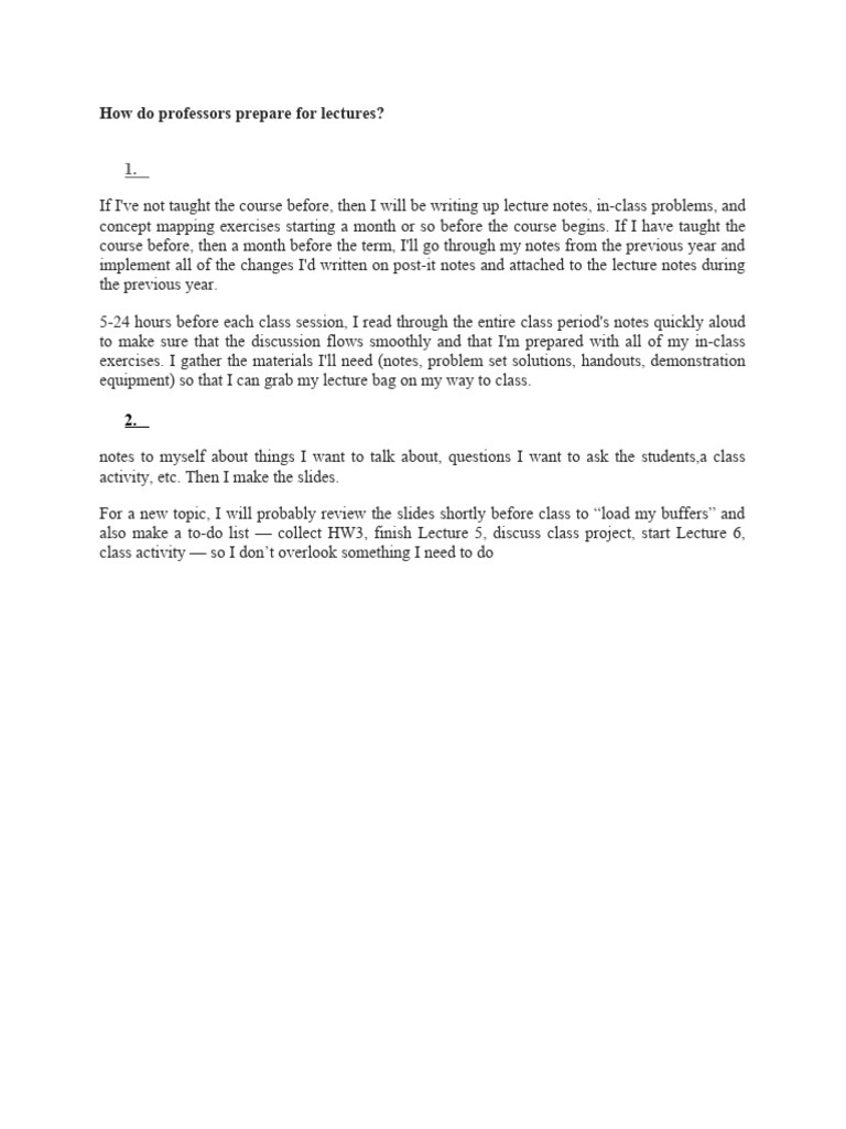 How Do Professors Prepare For Lectures | PDF