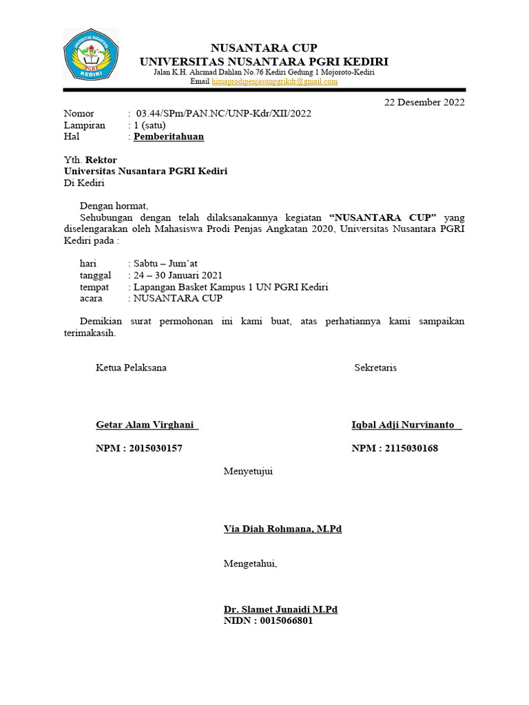 Proposal Unp Cup | PDF