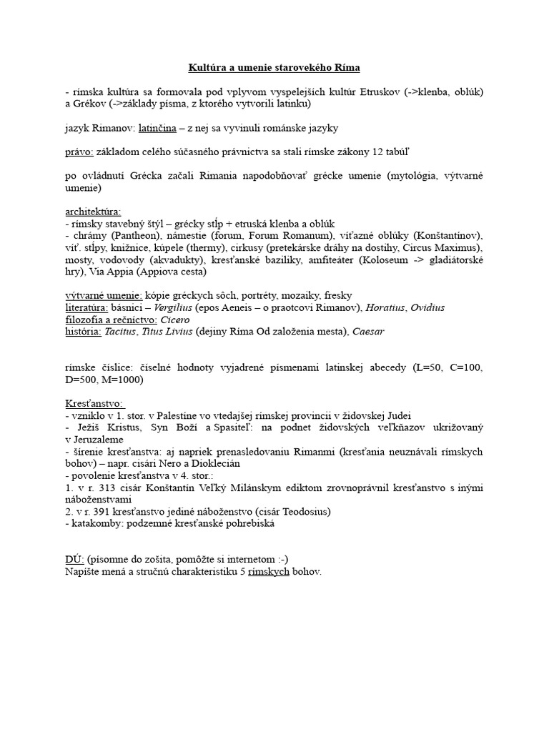 Kultúra A Umenie Starovekého Ríma | PDF