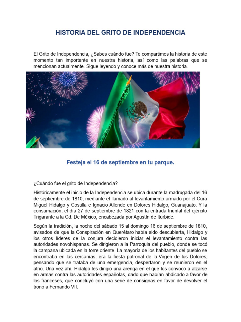 Historia del Grito de Independencia | PDF | Politica de mexico ...