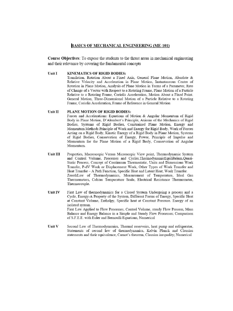 Syllabus ME 101 | PDF