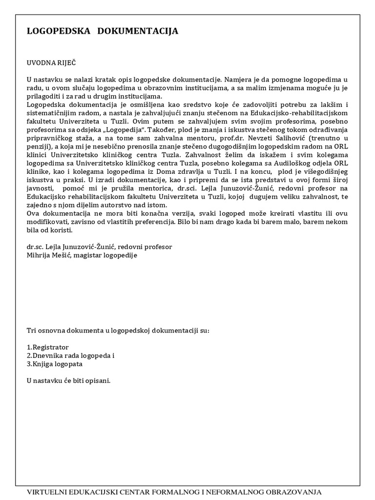 Opis Logopedske Dokumentacije | PDF