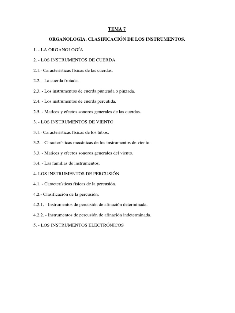 Tema 7 - Secundaria - Organología, Clasificación de Instrumentos - PDF ...