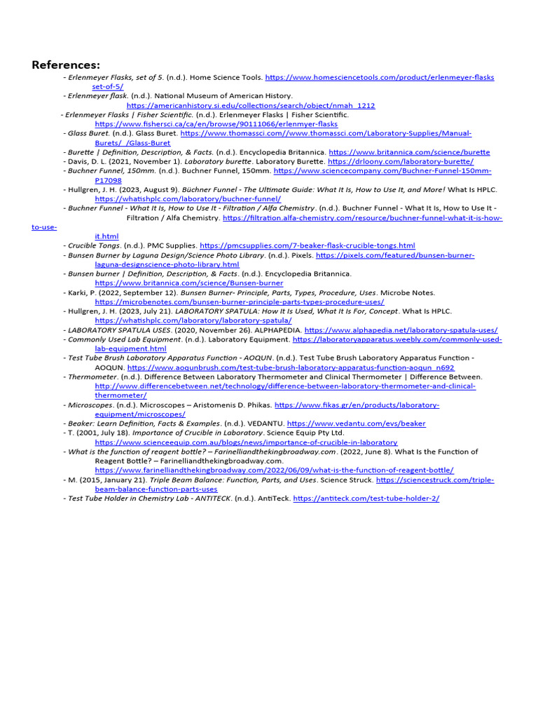 CHEM Lab Apparatus References | PDF