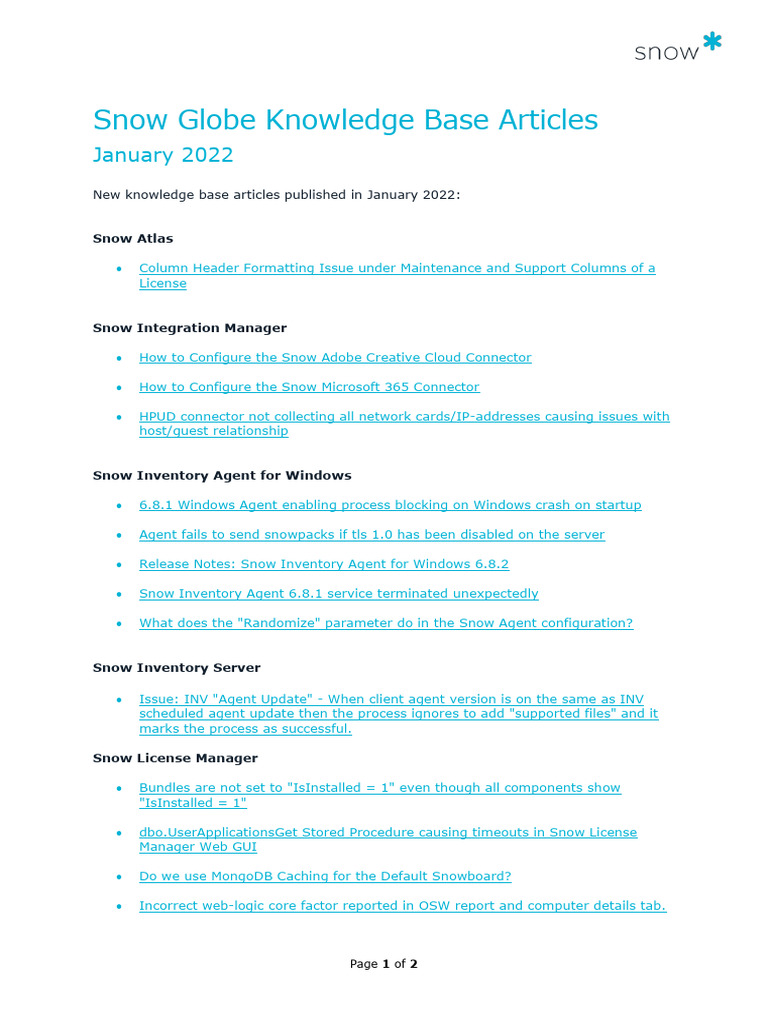 Snow Globe Knowledge Base January 2022 | PDF