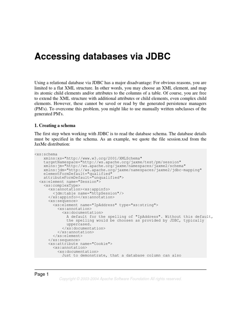 Accessing Databases Via JDBC | PDF | Xml Schema | Databases Accessing Databases Via JDBC | PDF | Xml Schema | Databases