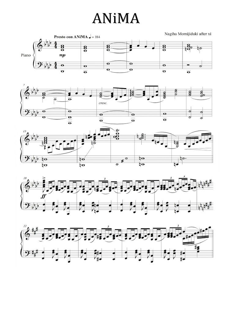 Deemo - ANiMA Sheet Music - 紅葉月梛葉 | PDF