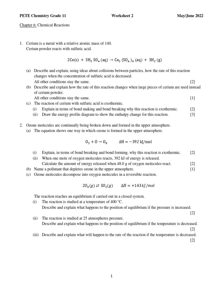 Worksheet 2 - Chemical Reactions | PDF | Chemical Reactions | Chemical ...