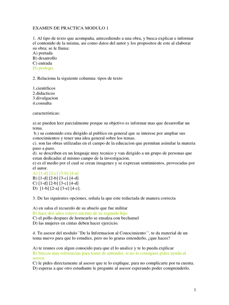 Examen de Práctica Módulo 1 | PDF | Aprendizaje | Masa