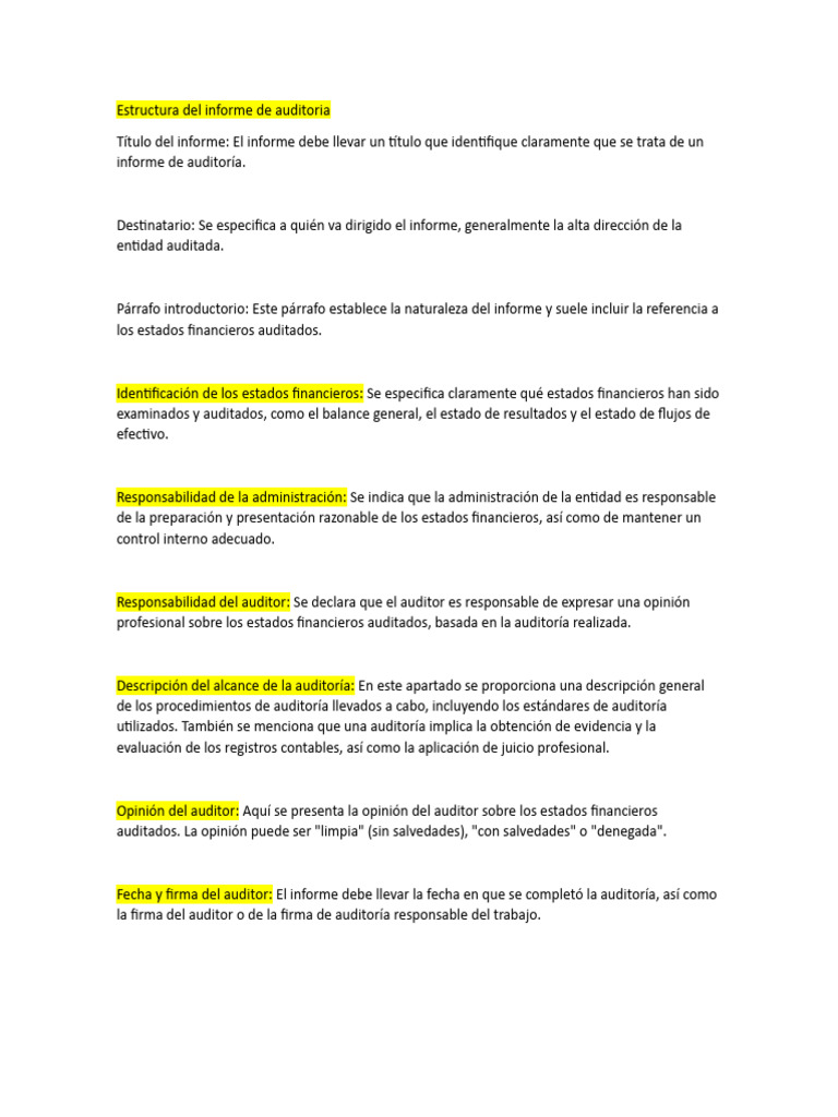 Estructura Del Informe de Auditoria | PDF
