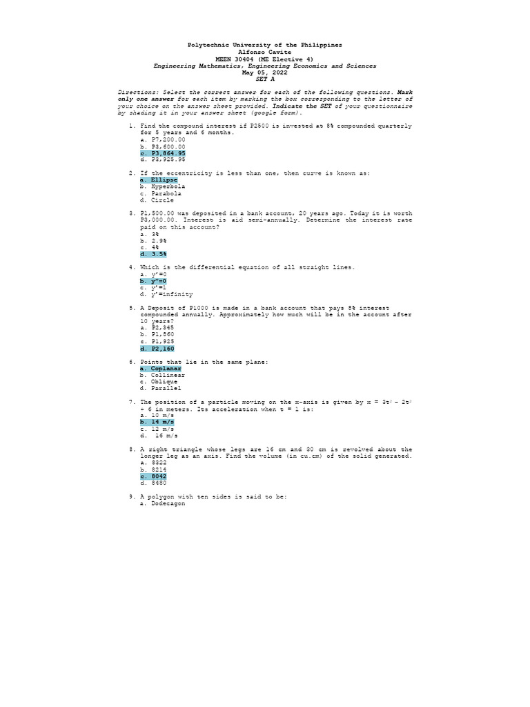 Math Pre-Boards 2022 | PDF | Interest | Euclidean Geometry
