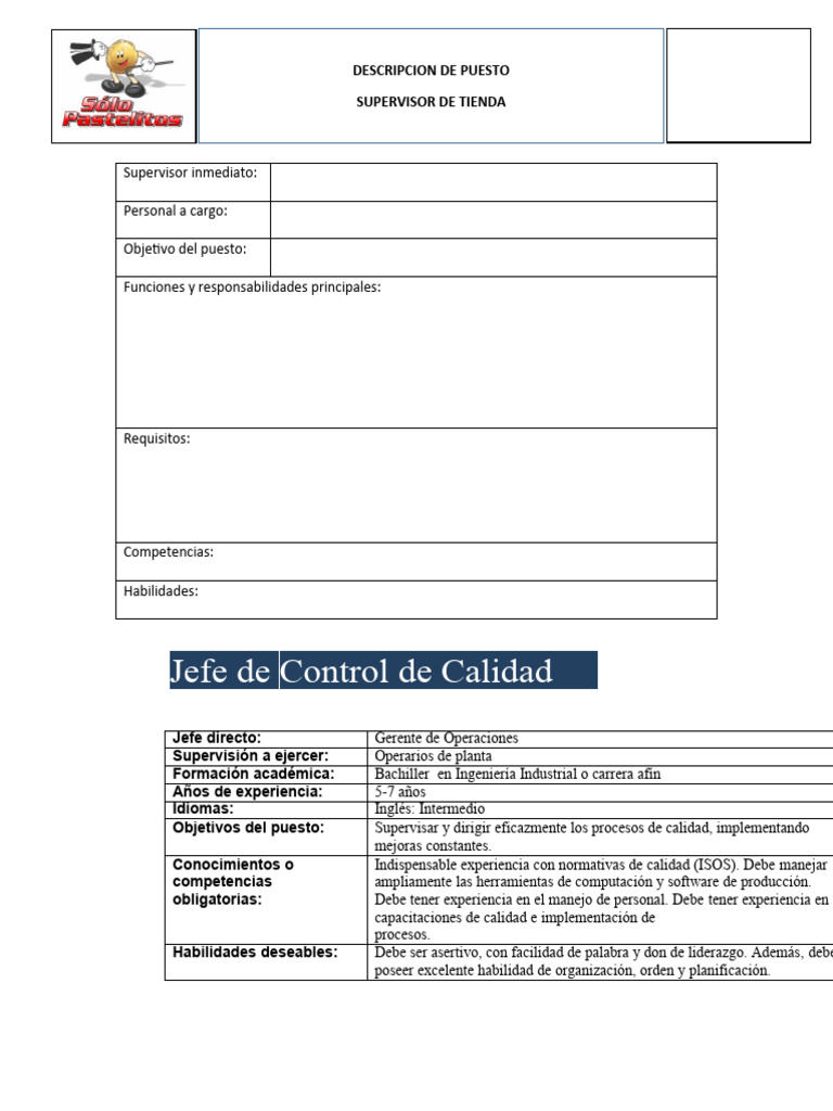 Jefe de Control de Calidad: Descripción del Puesto | PDF | Business