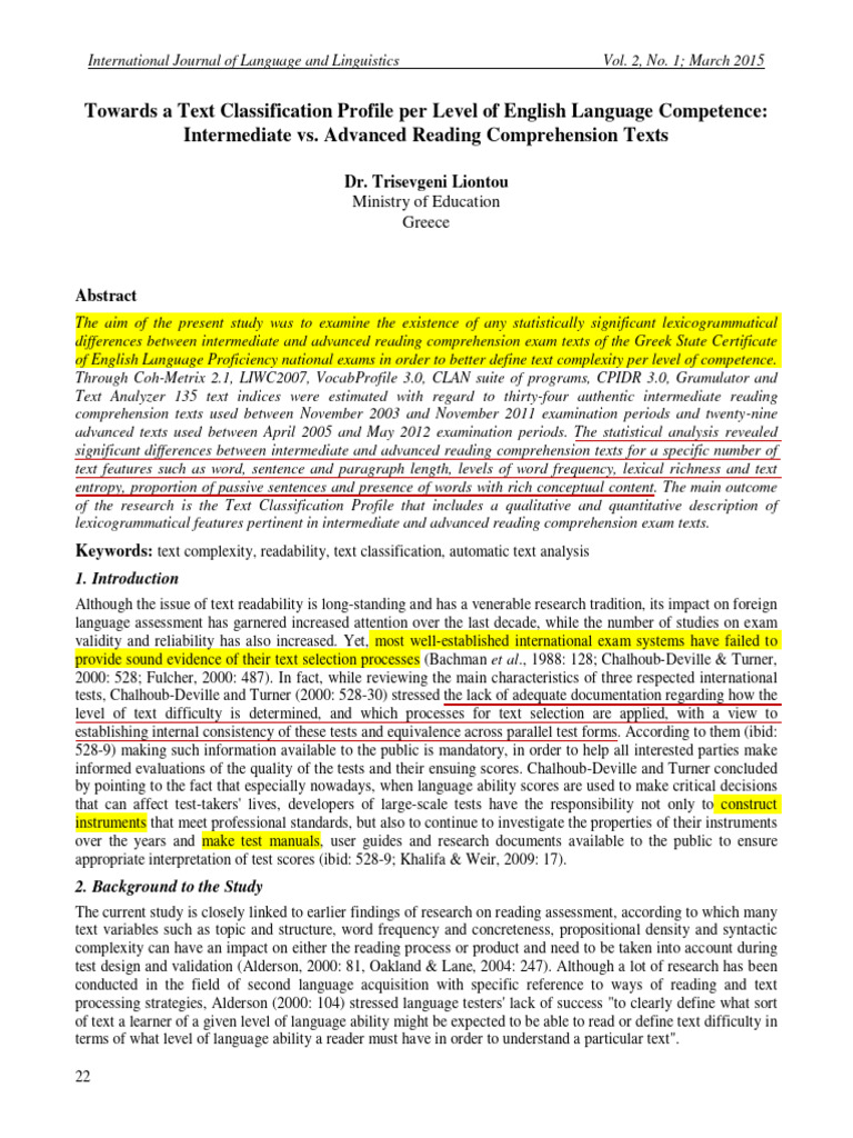 Trisevgeni 2015 Towards A Text Classification Profile Per Level of ...