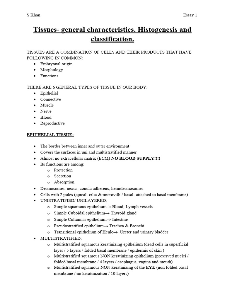 Overview of Body Tissue Types | PDF