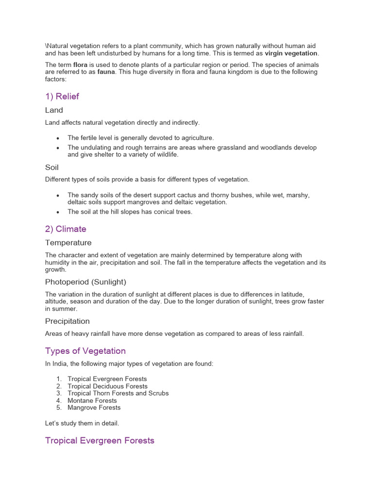 Natural Vegetation Notes | Download Free PDF | Forests | Tropics